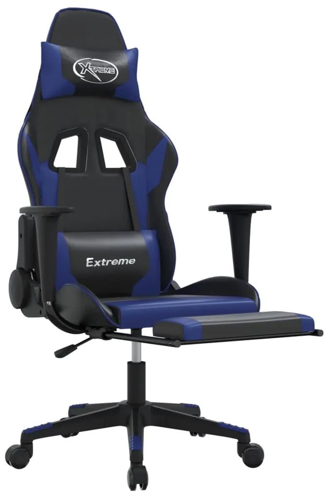 Masážní herní židle s podnožkou černá a modrá umělá kůže - Default Title