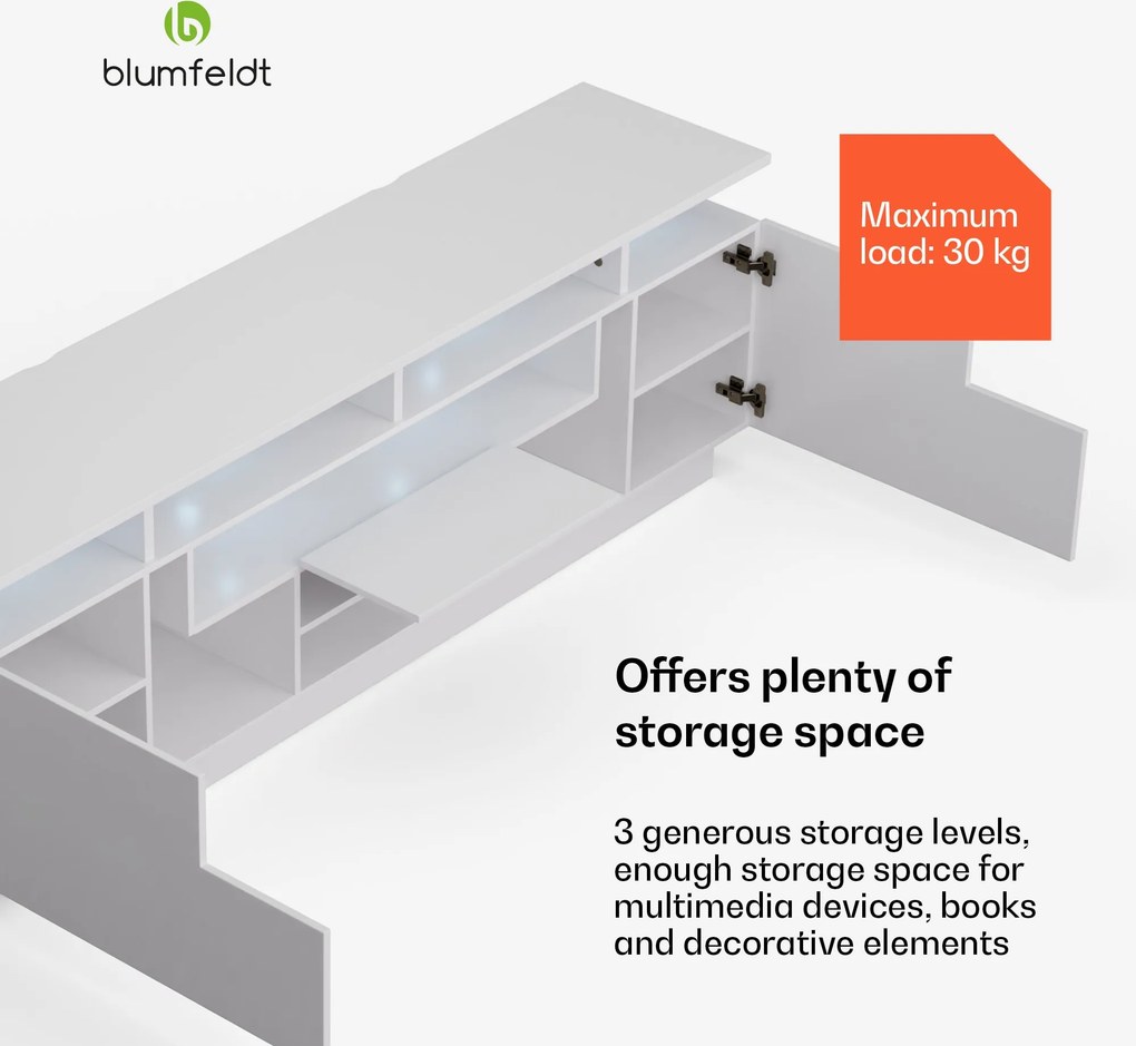 Blumfeldt Perth Lowboard, TV skříňka, 150 x 35 x 50 cm, LED