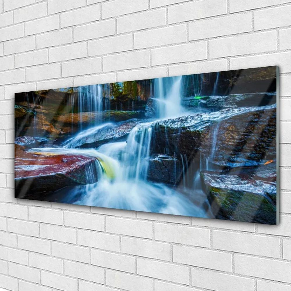 Plexisklo-obraz Skály Vodopád Řeka Příroda 125x50 cm