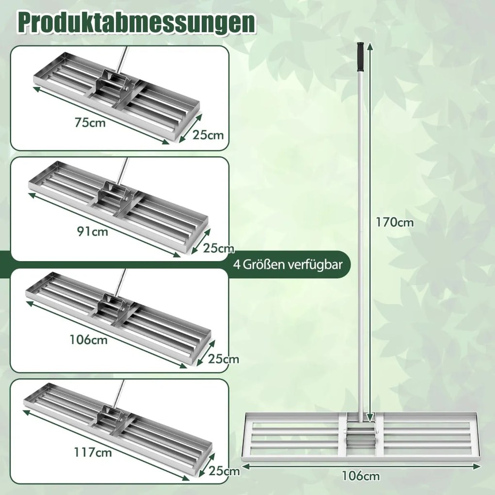 Costway Urovnávací hrábě s ergonomickou rukojetí, robustní nářadí na trávu