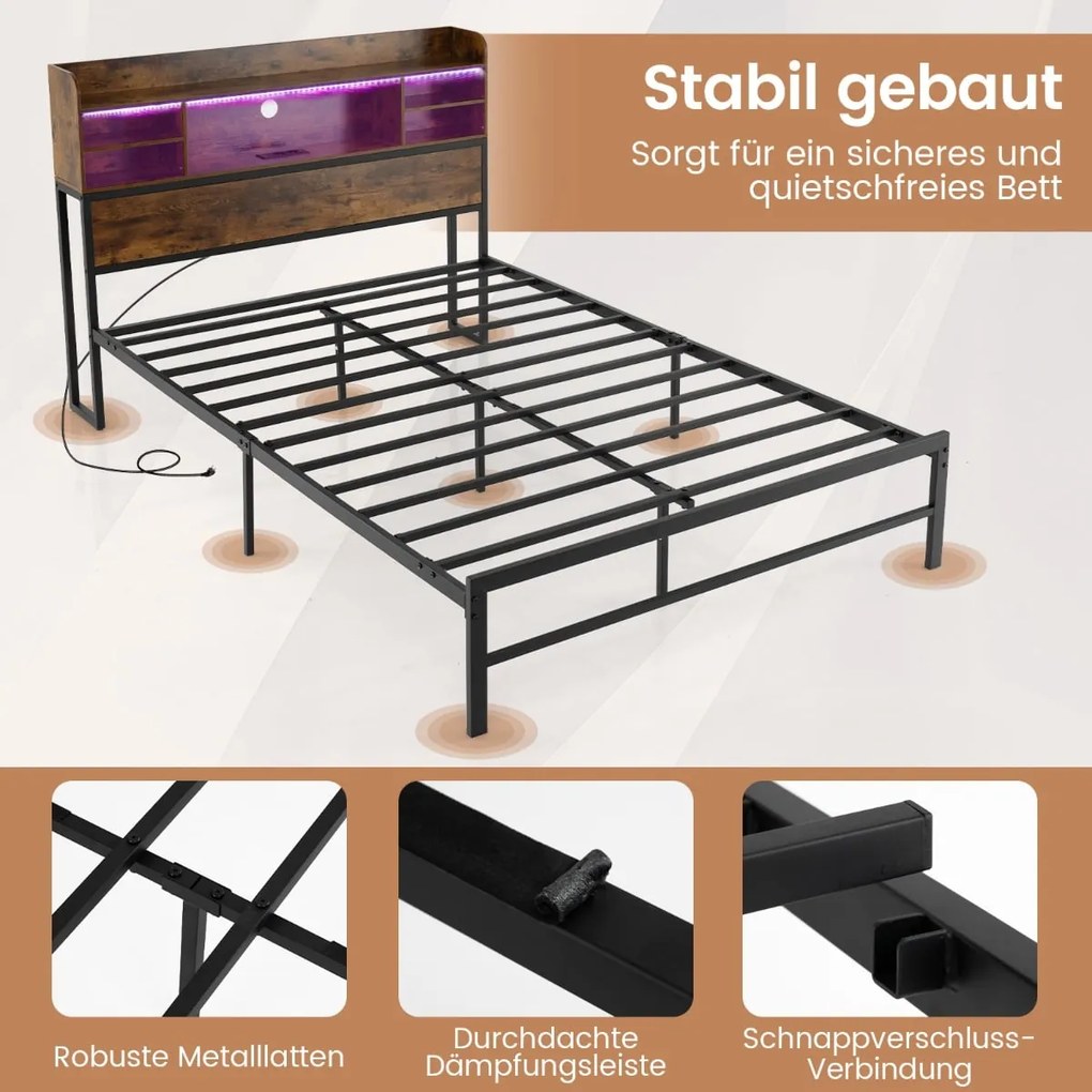 Costway Rám postele s LED osvětlením a nabíjecí stanicí Rám na platformě