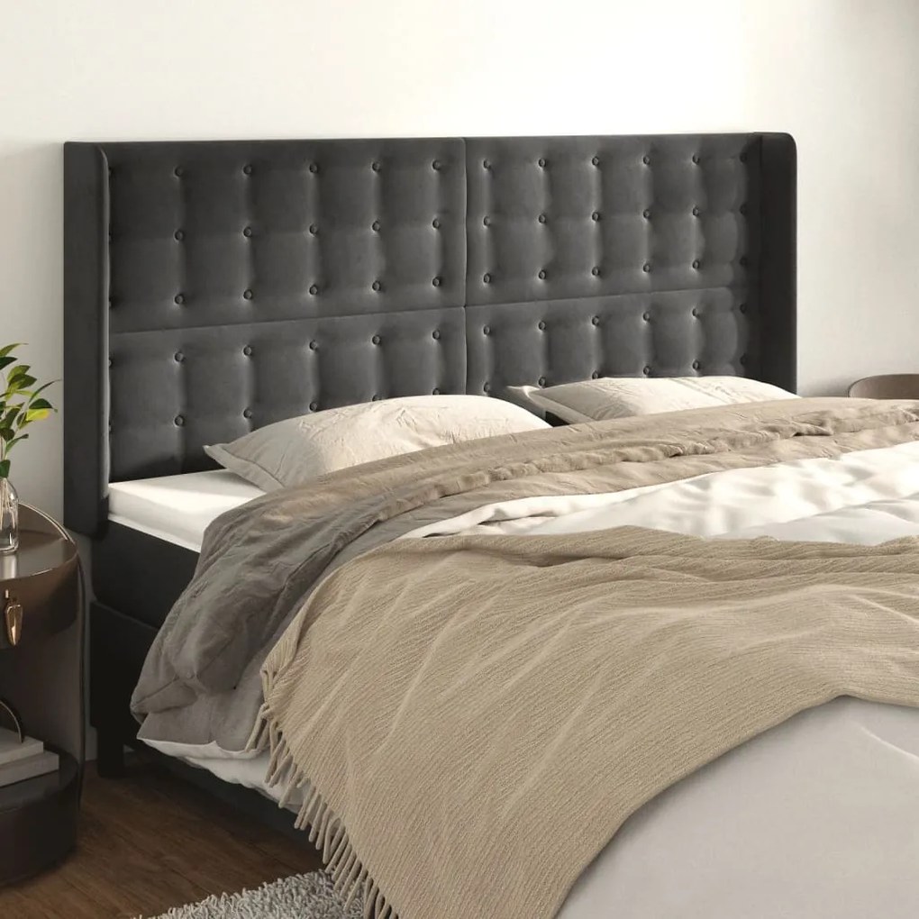 Čelo postele typu ušák tmavě šedé 183x16x118/128 cm samet 3120075