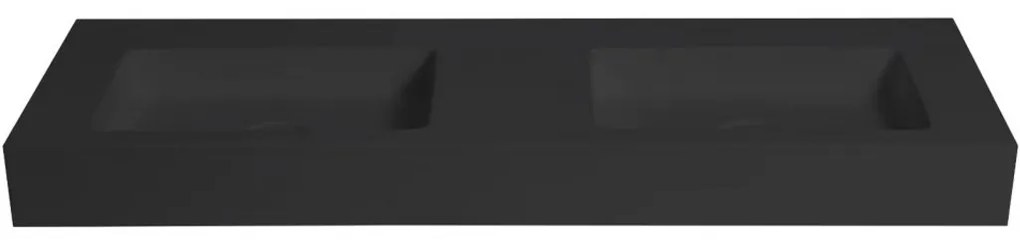 Cerano Dualia, nástěnné dvojumyvadlo z litého mramoru 133x45 cm, černá matná, CER-CER WA08-1