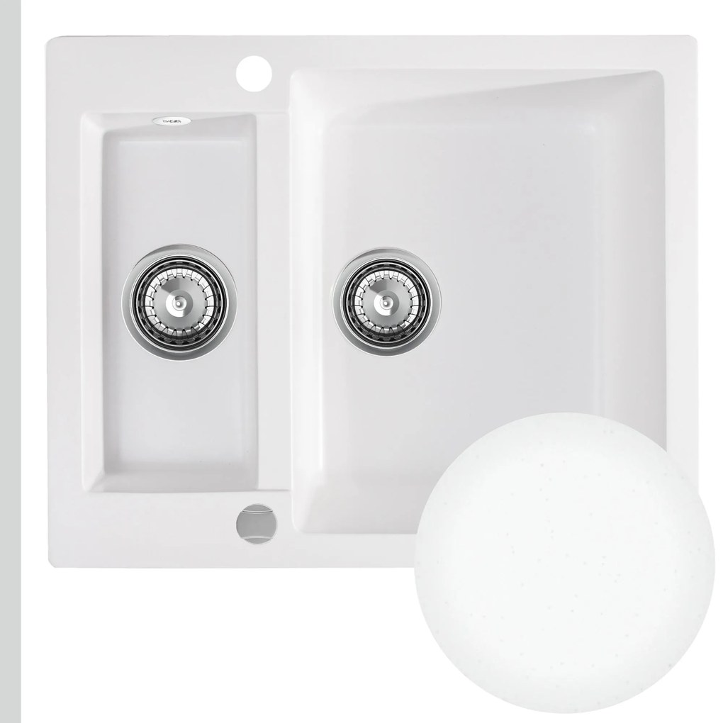 Sink Quality Ferrum, kuchyňský granitový dřez 605x495x210 mm + sifon, bílá, SKQ-FER.W.5KBO.X