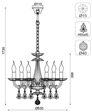 ACA DECOR Křišťálový lustr LOMPELIA max. 6x40W/E14/230V/IP20, zlatý