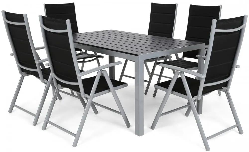 Home Garden Zahradní set Ibiza se 6 židlemi a stolem 150 cm, stříbrný/černý