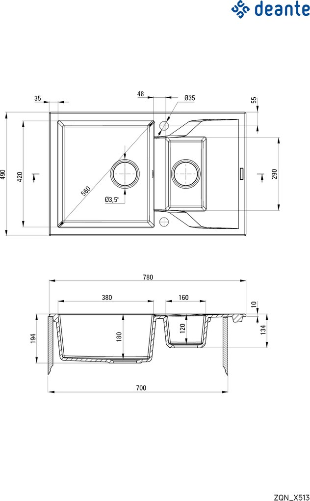 Deante Dřez Andante grafit - ZQN 7513 pískový