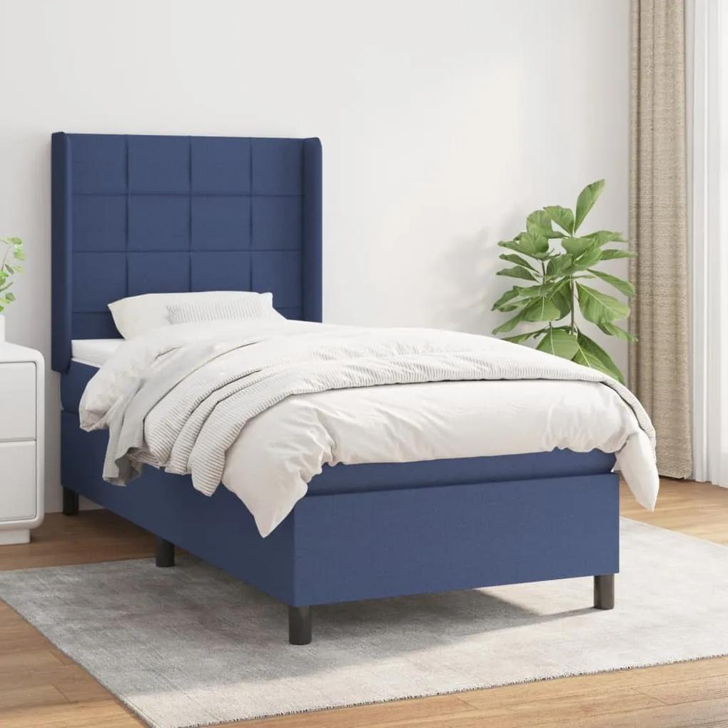 Box spring postel s matrací modrá 100 x 200 cm textil,  3131415