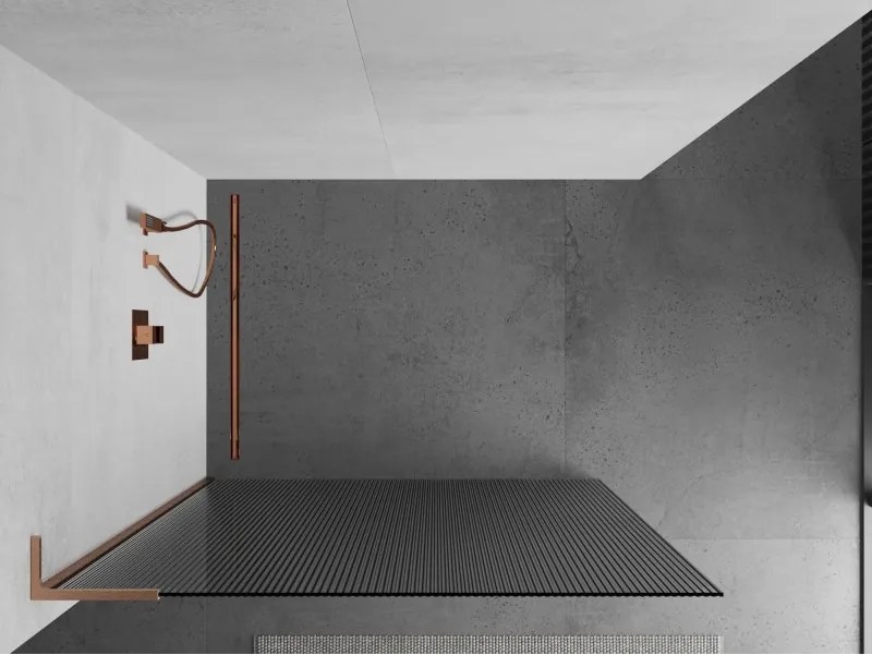 Mexen Kioto L, sprchová zástěna Walk-In 70 x 200 cm, 8mm sklo s žebrovým vzorem, měděný matný profil, 800-070-103-65-09