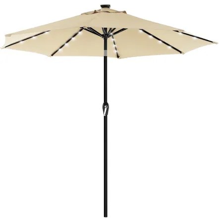 Sonnenschirm mit LED-Solar-Beleuchtung beige