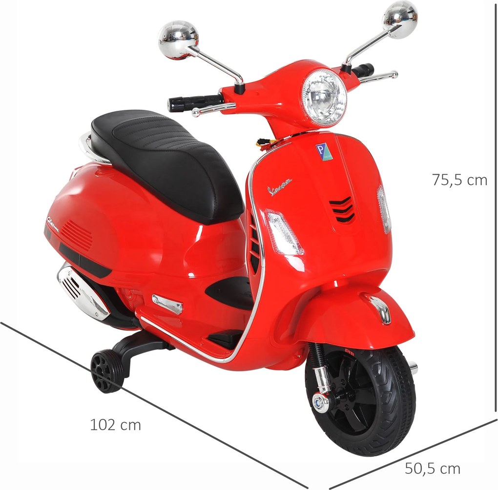 HOMCOM Elektrická Motorka pro Děti 3-6 Let s Licencí VESPA - Akumulátorová Motorka pro Děti s Hudbou, Rychlostí 2-3 km/h a Klaksonem, Nosnost 25 kg, …