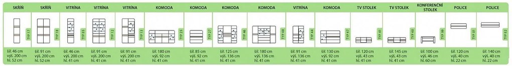 Prosklená komoda Sicilia 5 - světlá, LTD, dub sonoma / bílý lesk, 91x135x41 cm