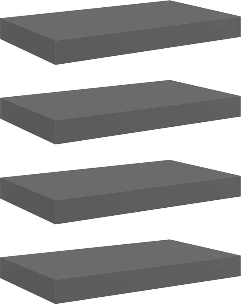 Plovoucí nástěnné police 4 ks šedé vysoký lesk 40x23,5x3,8 cm MDF 323786