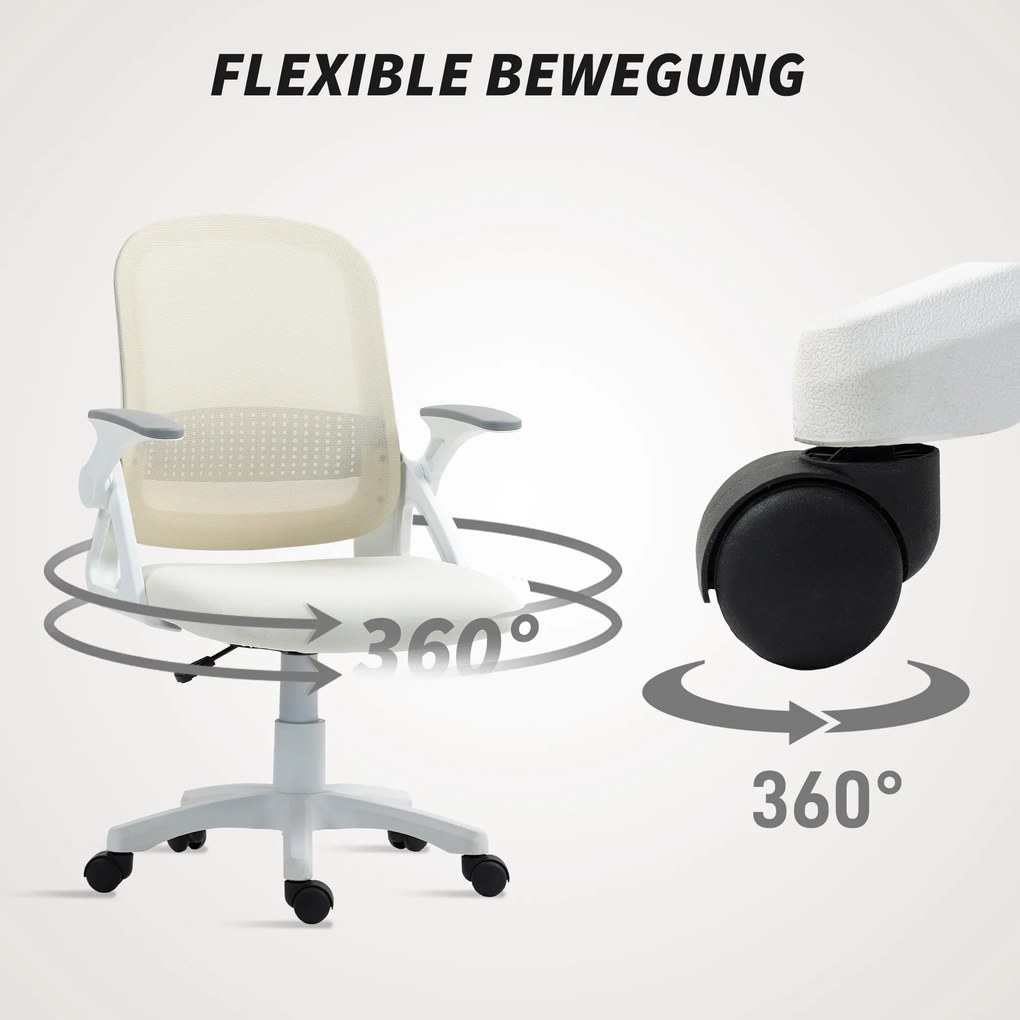 HOMCOM ergonomická síťovaná kancelářská židle se sklápěcími područkami, bederní oporou, nastavitelná výška a náklon — bílá