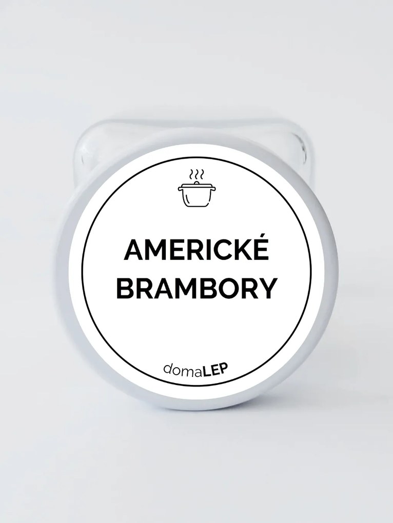 Samolepka na kořenky AMERICKÉ BRAMBORY bílá 5 cm tučné písmo