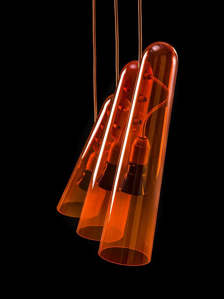 Závěsné svítidlo Brokis Flutes 0° PC956, Povrch Montury: kov - bílý matný komaxit, Barva skla: oranžová - transparentní sklo, Baldachýn: kov - oranžový matný komaxit