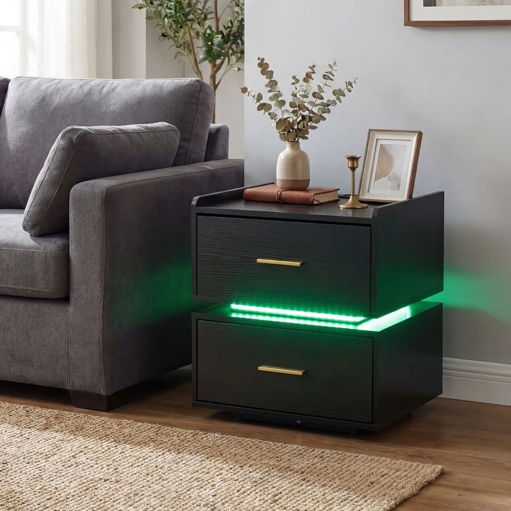Costway Noční stolek s nabíjecí stanicí LED 2 zásuvky moderní poloplovoucí