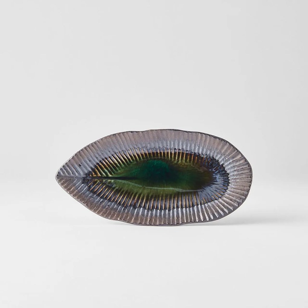 MADE IN JAPAN Sada 2 ks: Vroubkovaný oválný talíř MIDORI 21 × 10,5 cm 21 × 10,5 × 2 cm