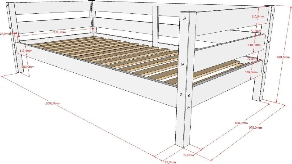 Dětská postel z borovicového dřeva s roštem 90x200 cm v přírodní barvě Margrit – Vipack