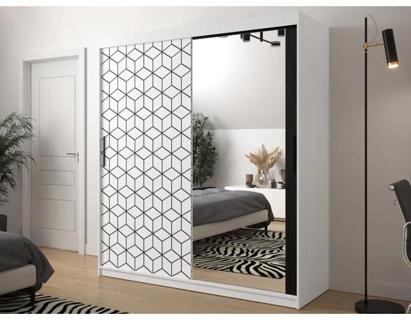 Šatní skříň s posuvnými dveřmi se zrcadlem Arituda II 180, Úložný prostor: ne, Barva: bílá / bílá + černý mat