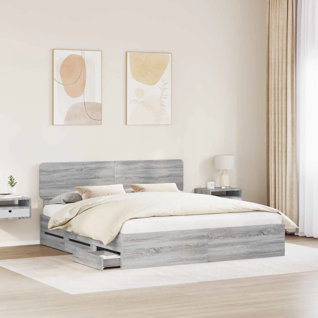 Rám postele s čelo Šedá Sonoma 200 x 200 cm Dřevěný materiál 3412155