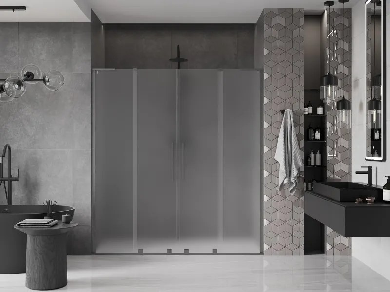 Mexen Velar L Duo, posuvné sprchové dveře do otvoru 170 cm, 8mm sklo námraza, grafit broušený, 871-170-003-32-66