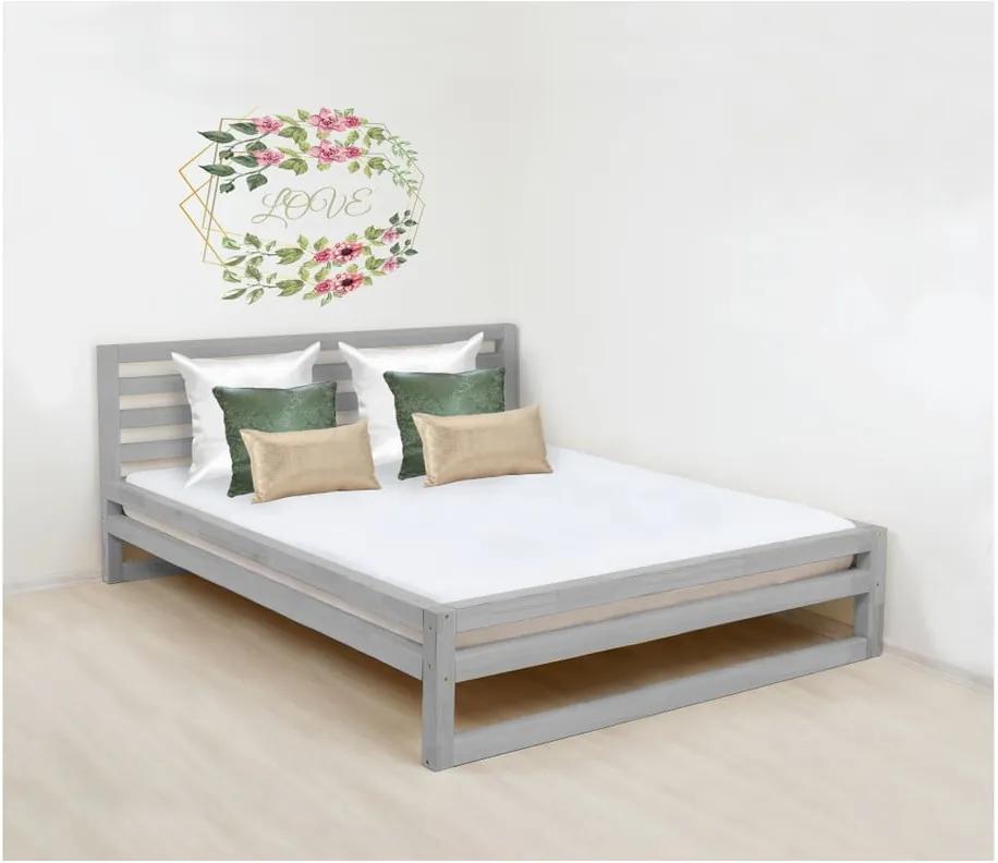 Šedá dřevěná dvoulůžková postel Benlemi DeLuxe, 200 x 180 cm