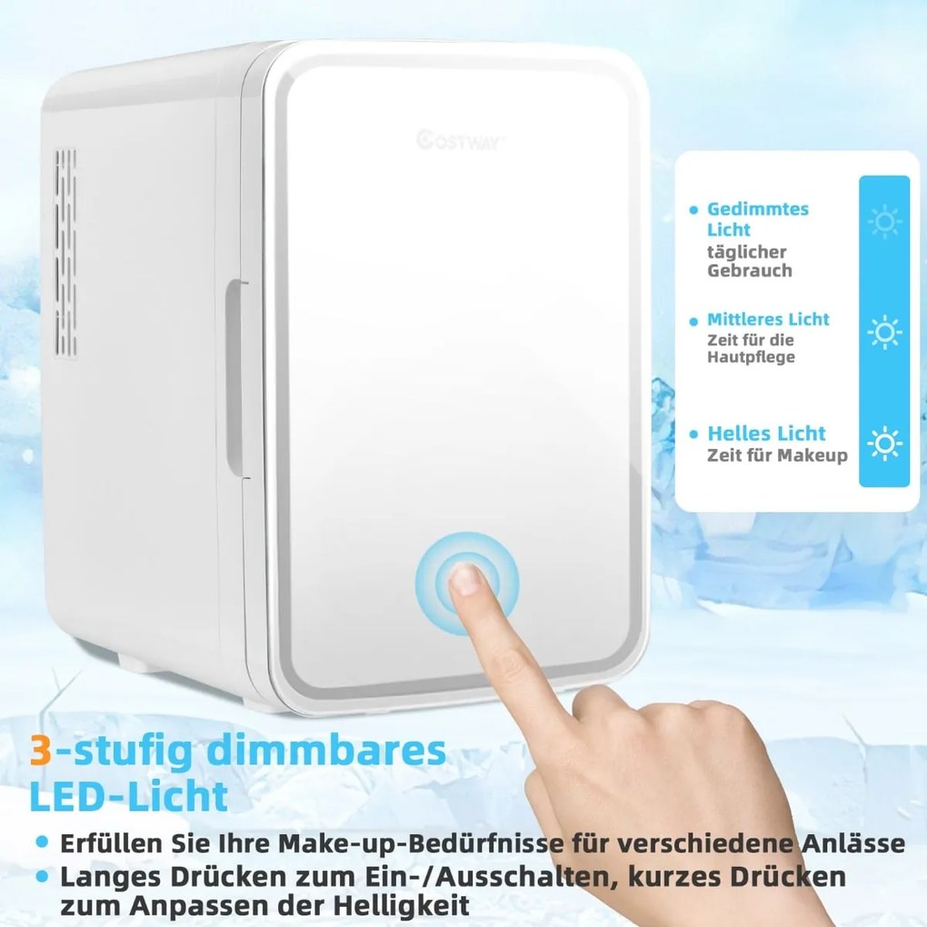 Costway Mini lednice 10 l přenosná lednice s LED zrcadlem – 23 × 28 × 34 cm
