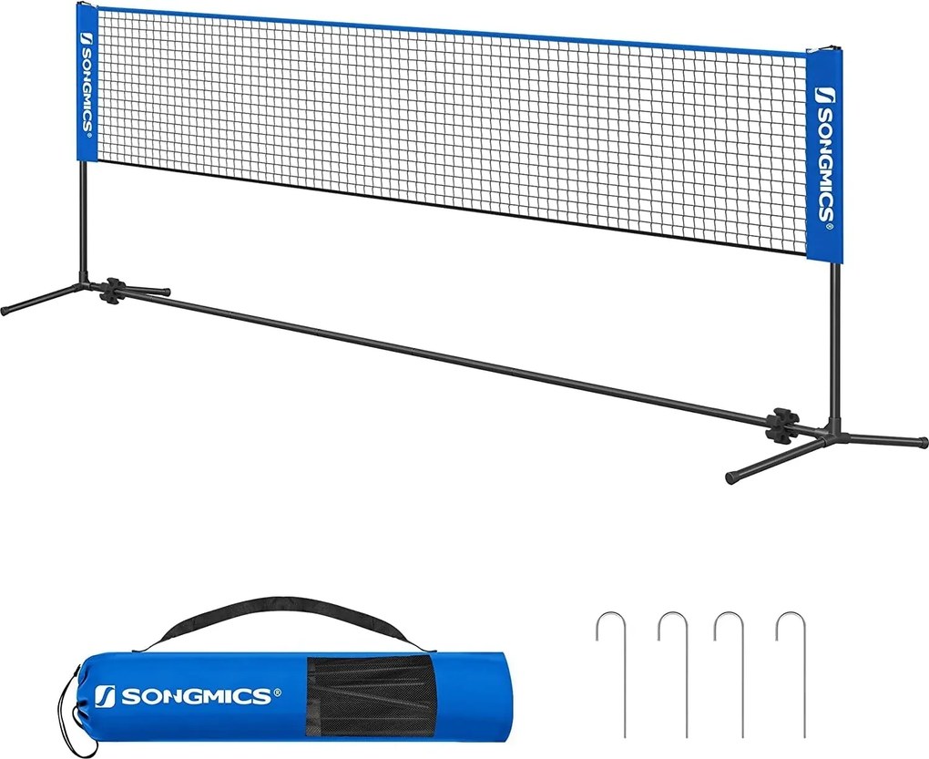 Badmintonová síť s přenosným stojanem, nastavitelná výška 5 x 1,5 m, modrá