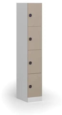 Šatní skříňka s úložnými boxy, 4 boxy, 1850 x 300 x 500 mm, kódový zámek, béžové dveře