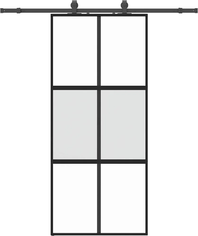Posuvné dveře se sadou kování černé 90x205 cm Tvrzené sklo 3375824