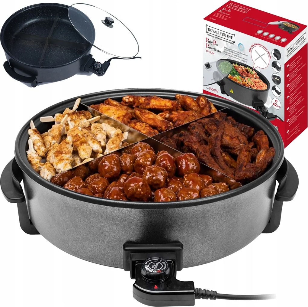 Elektrická Pánev S Rozdělením Na 4 Zóny Vaření Non-stick 42 cm 1500 W