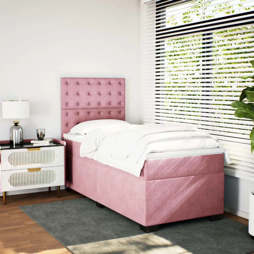 Box spring postel s matrací růžová 100x200 cm samet 3290851