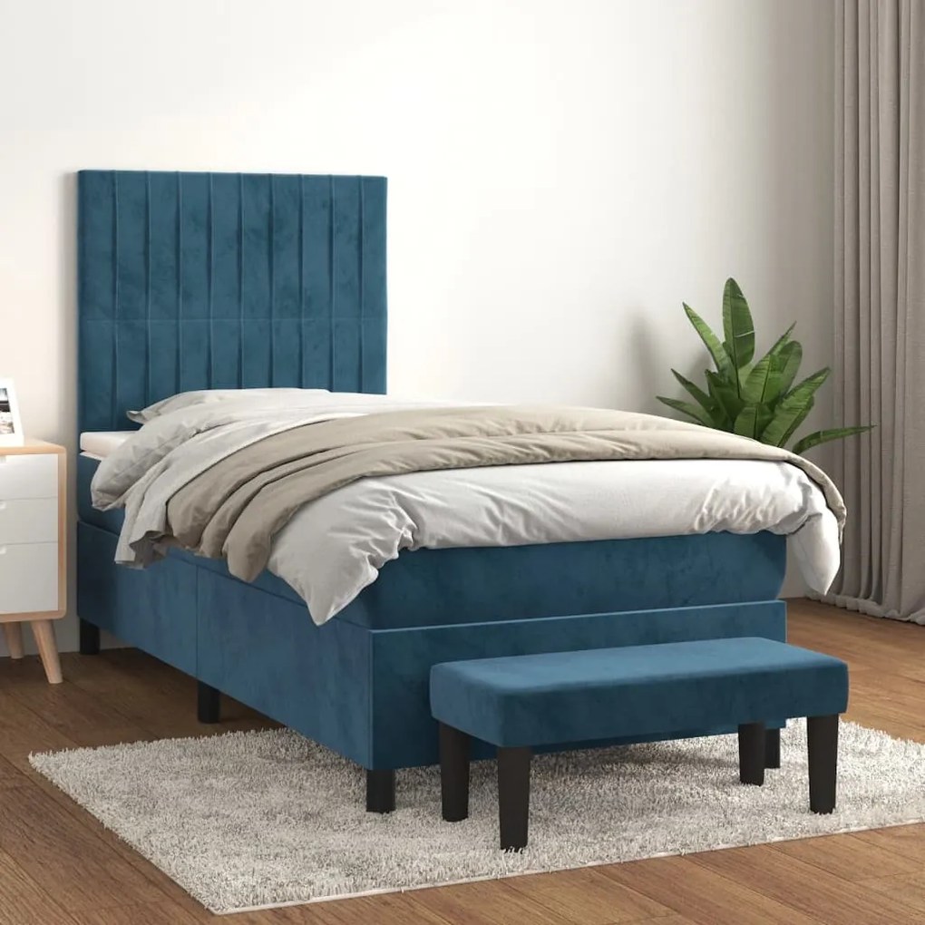 Box spring postel s matrací tmavě modrá 80 x 200 cm samet 3137933
