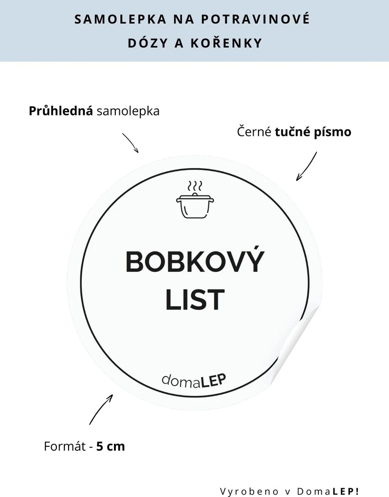 Samolepka na kořenky BOBKOVÝ LIST průhledná 5 cm tučné písmo