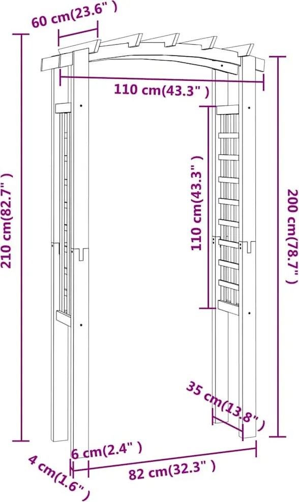 Trelážový oblouk 110x60x210 cm impregnovaná masivní borovice 318560