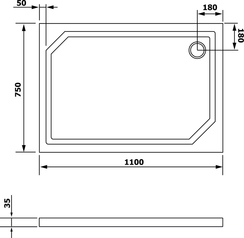 Gelco SARA 110 x 75 cm HS11075 sprchová vanička litý mramor