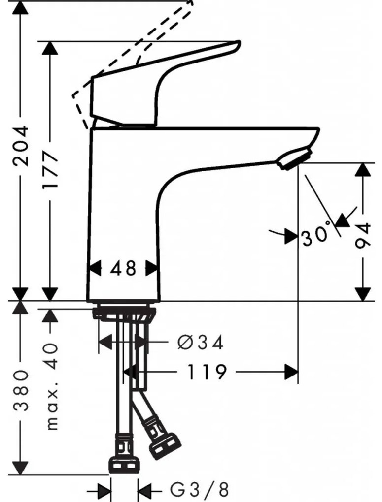 Hansgrohe Focus - Páková umyvadlová baterie 100 LowFlow 3,5 l/min bez odtokové soupravy, chrom 31513000