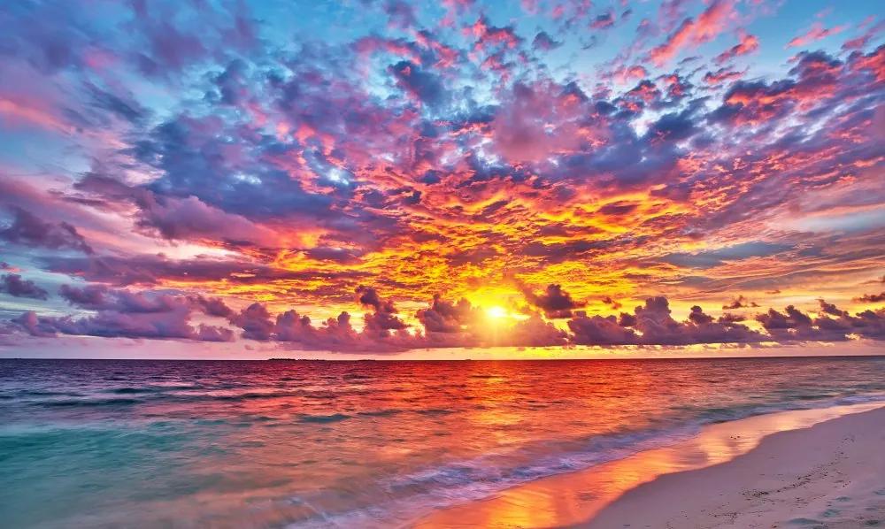 Vícedílný obraz Malebný Západ Slunce Na Maledivách Nedostatek Nedostatek Přírodní plátno 150x90