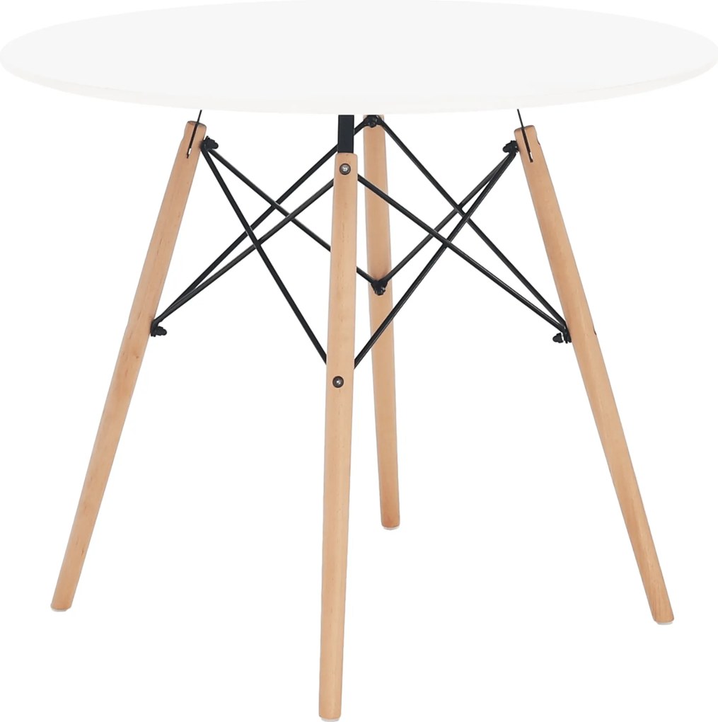 Jídelní stůl, bílá/buk, průměr 90 cm, GAMIN 2 NEW 90