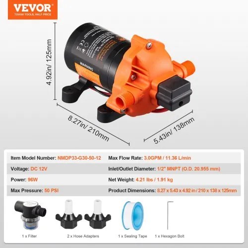 12 V membránové čerpadlo 11,4 l/min 11,36 l/min 3komorový tlakový spínač vodního