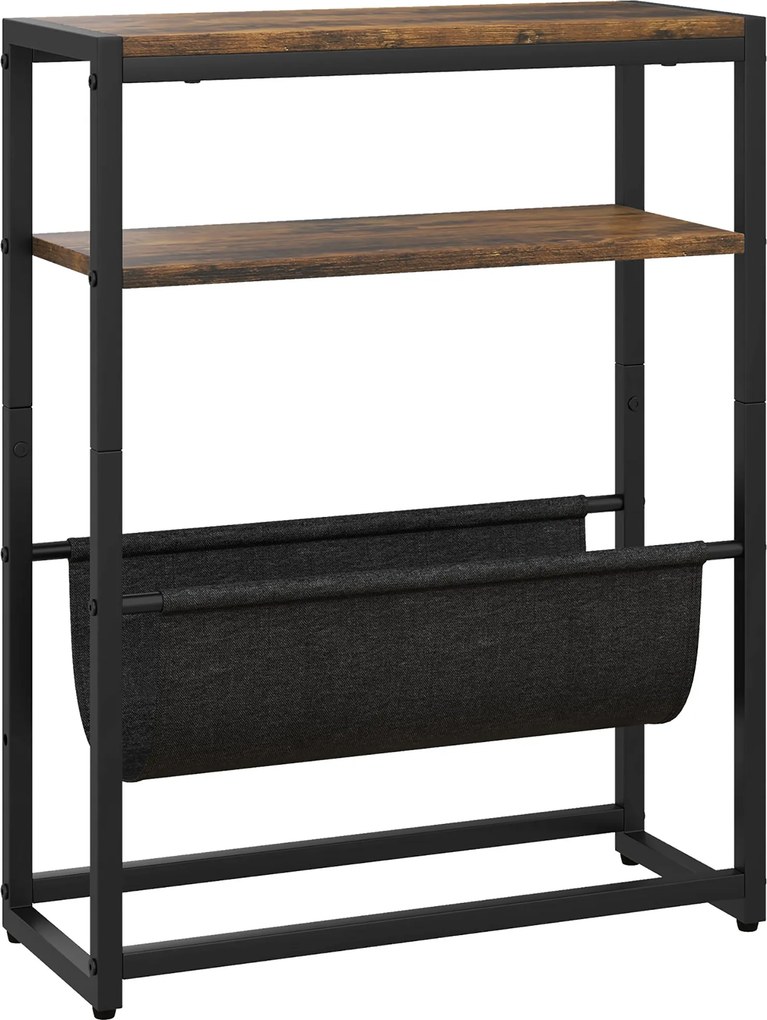 HOMCOM Koncový stolík s policí a stojanem na časopisy - Průmyslový design - 43D x 18Š x 56V cm Tmavě hnědý