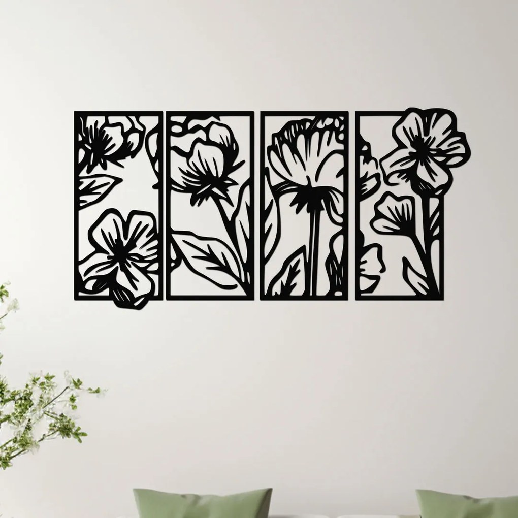 dřevo života 4 dílný obraz květin - FLORIST Zvolte barvu dekoru: Černá, Rozměry (cm): 118x60