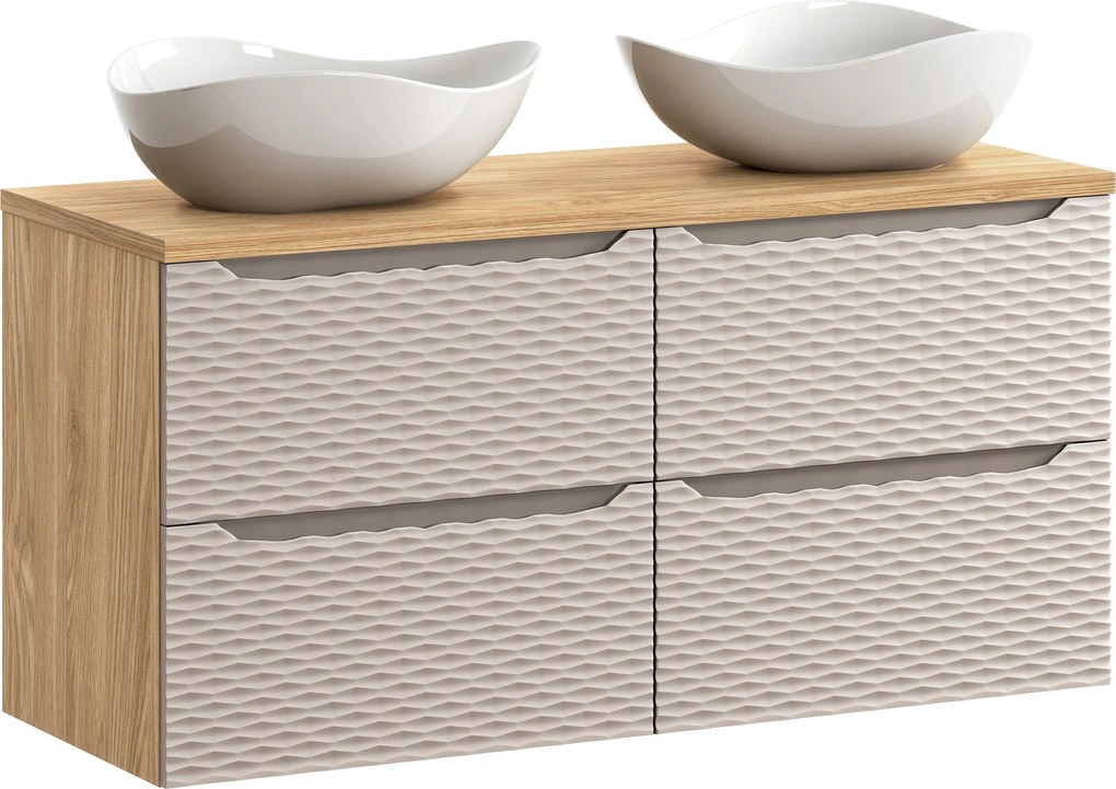 Comad Koupelnová skříňka s deskovými umyvadly set Ocean Beige 120 béžová/dub olejovaný