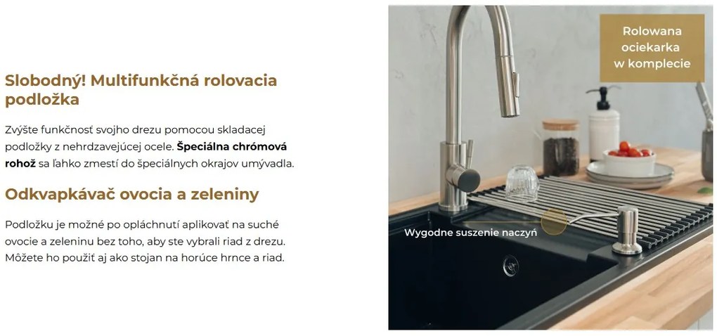 Sink Quality Sink55, kuchyňský granitový dřez 780x460x215 mm + zlatý sifon, šedá, SKQ-SINK.D.1KDOL.XG