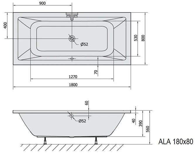 Sanjet masážní vana Ala 180x80 cm v systému Hydro s profi ovládáním VR1