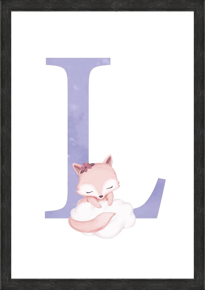 Abeceda písmena s liškou - Obraz, Plakát Velikost: A3 - 29,7x42 cm, Volba rámu: s černým rámem, Písmeno: D