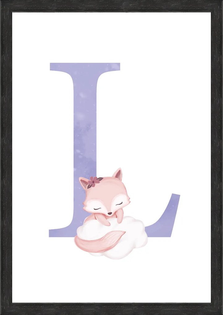 Abeceda písmena s liškou - Obraz, Plakát Velikost: A3 - 29,7x42 cm, Volba rámu: s černým rámem, Písmeno: Z