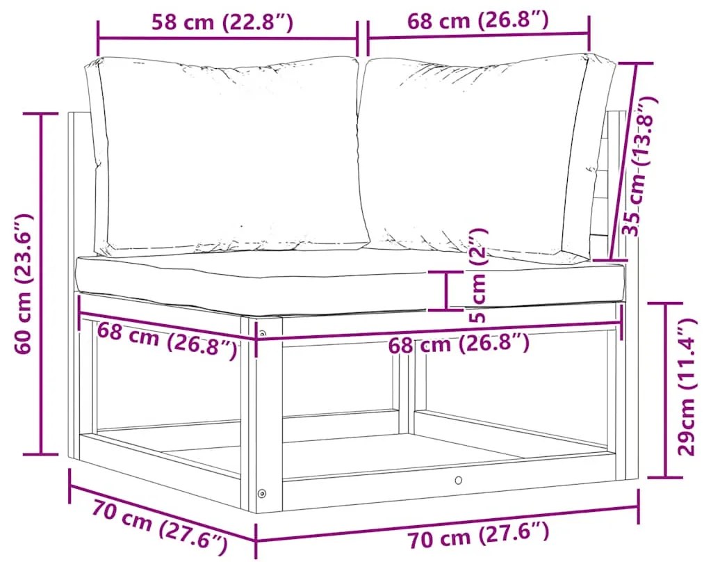 vidaXL Marketos Dílčí rohová pohovka s krémově bílými poduškami masivní akácie