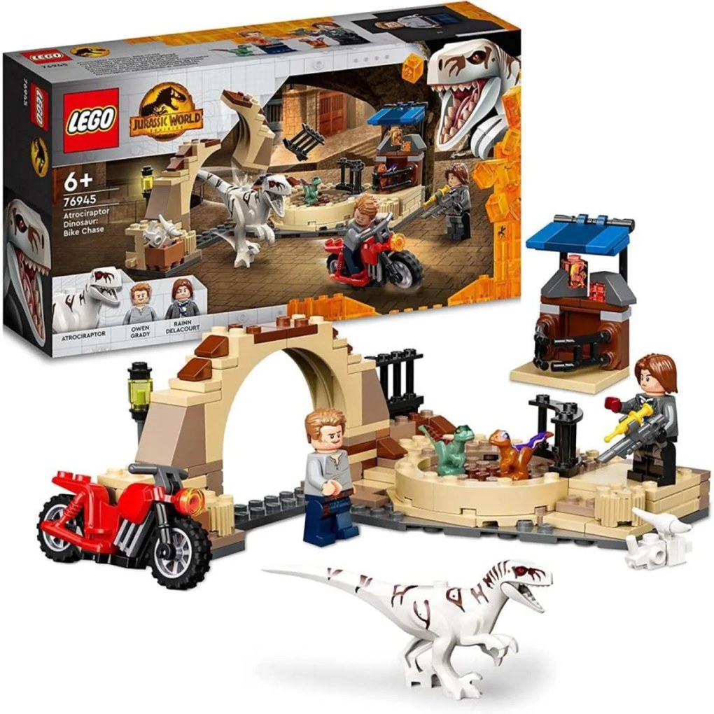 Lego stavebnice lego jurassic world 76945 atrociraptor: honička na motorce